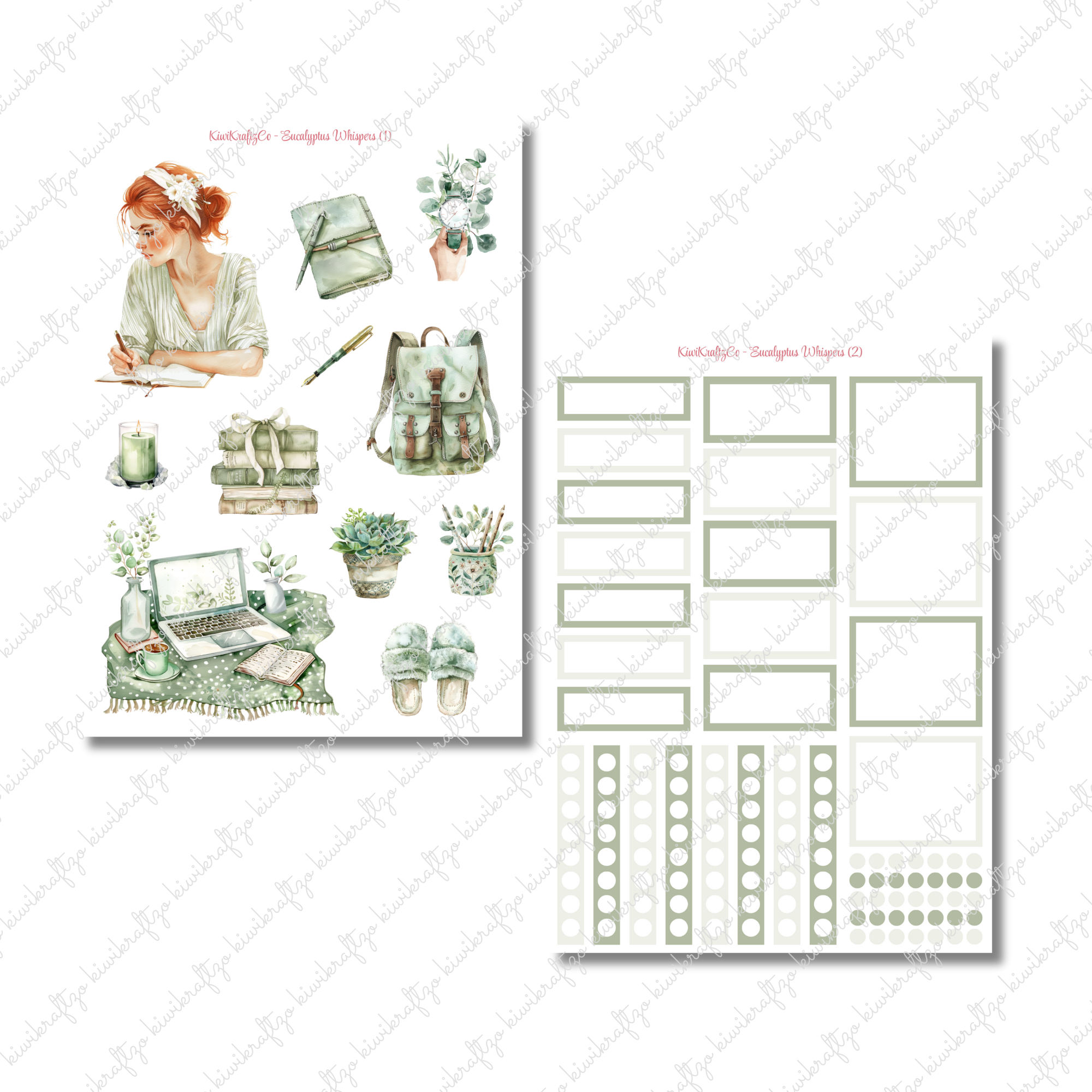Eucalyptus Whispers PHYSICAL Sticker Kit - Standard Size – KiwiKraftzCo