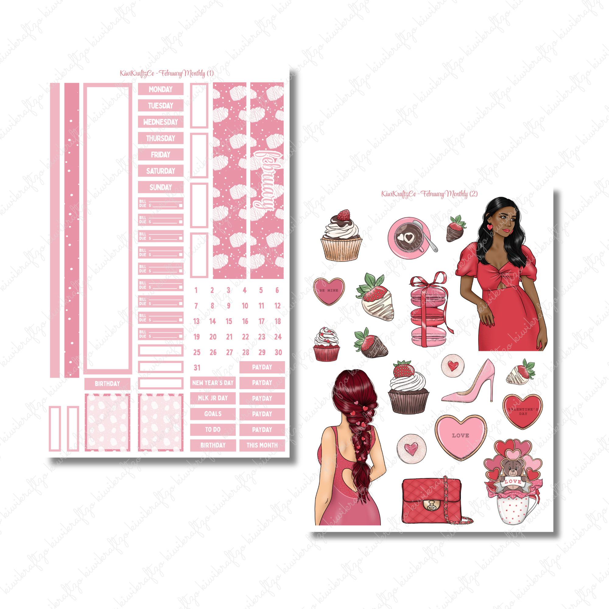 February Monthly Sticker Kit - Mini – KiwiKraftzCo