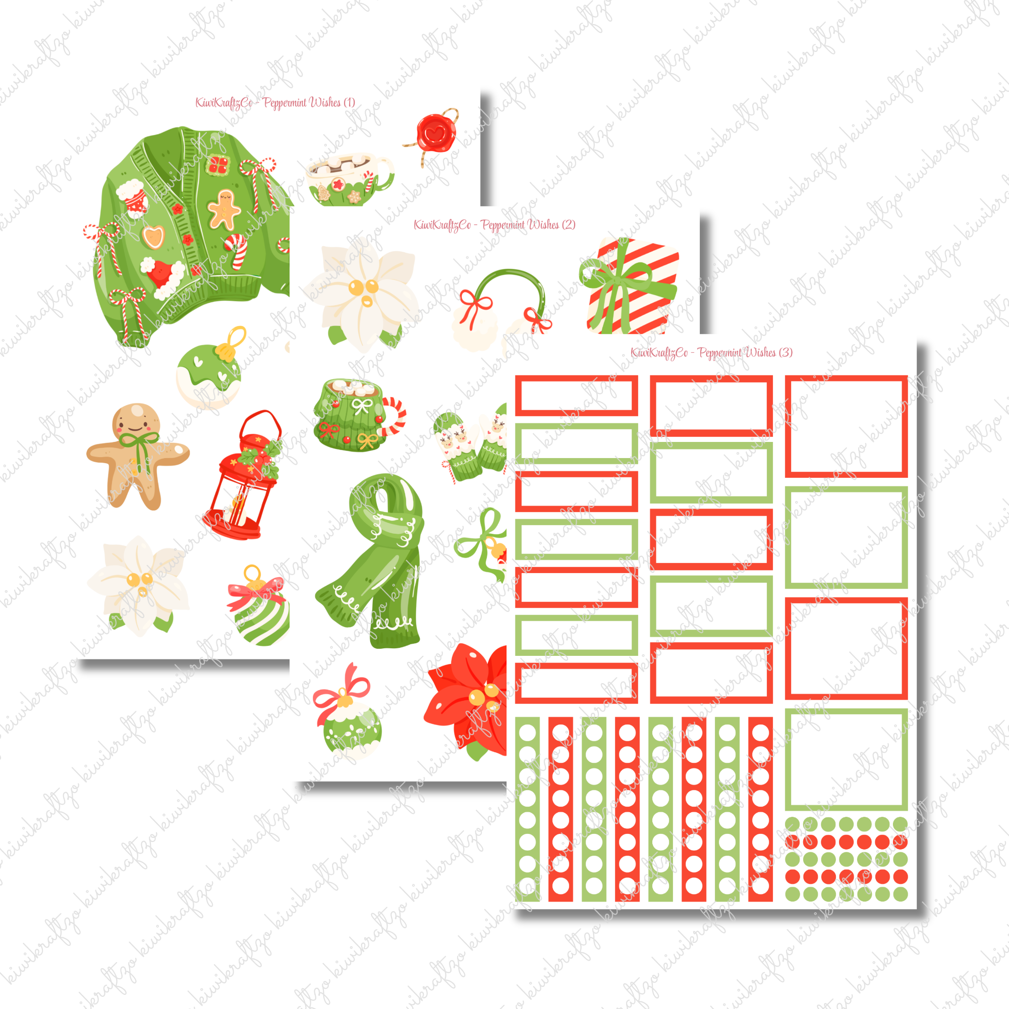 Peppermint Wishes PHYSICAL Sticker Kit - Standard Size – KiwiKraftzCo